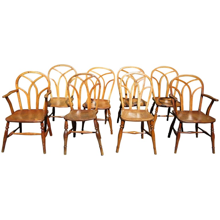 Set of Eight George IV Ash and Elm Gothic Windsor Chairs For Sale at ...