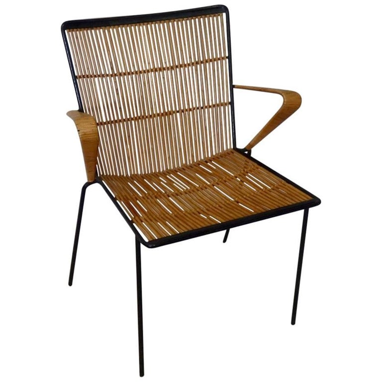 Wrought Iron Frame Franco Albini Style Rattan Chair at 1stDibs