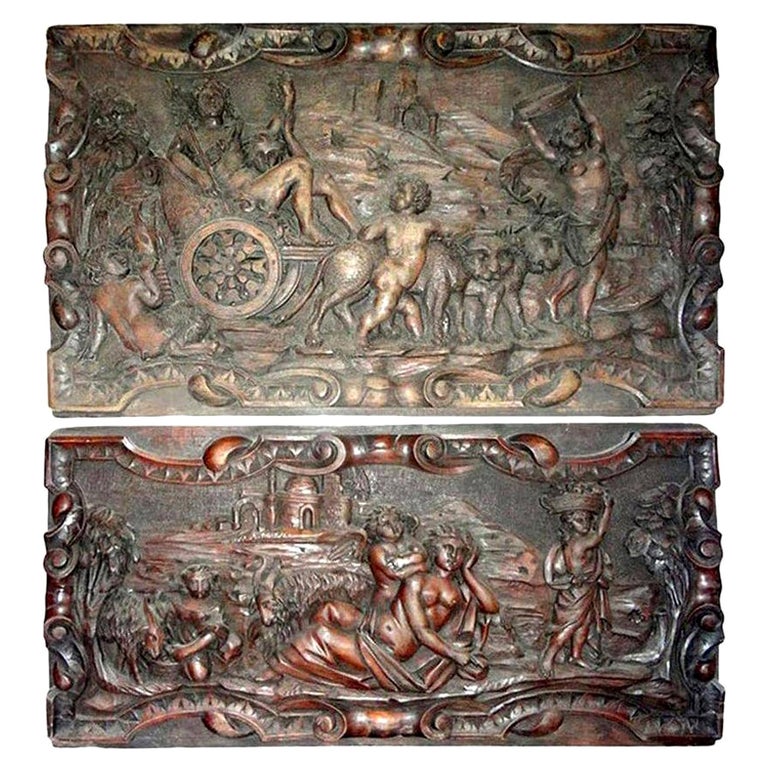 Pair of Antique French Renaissance Style Carved Wood Architectural Wall ...