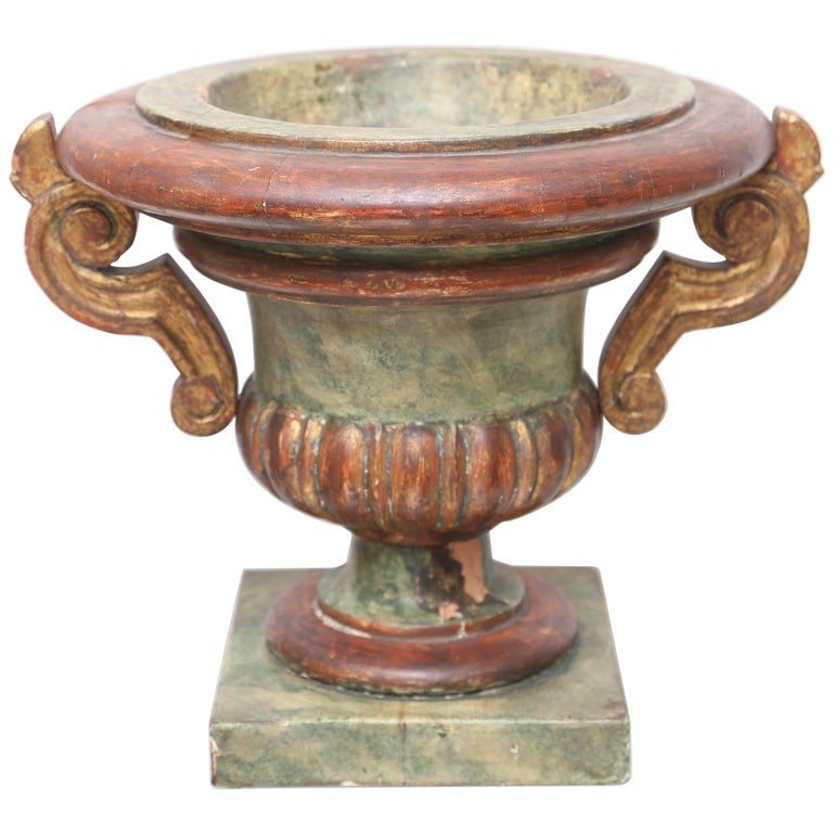 Vintage Painted Carved Wood Urn by Chapman at 1stDibs