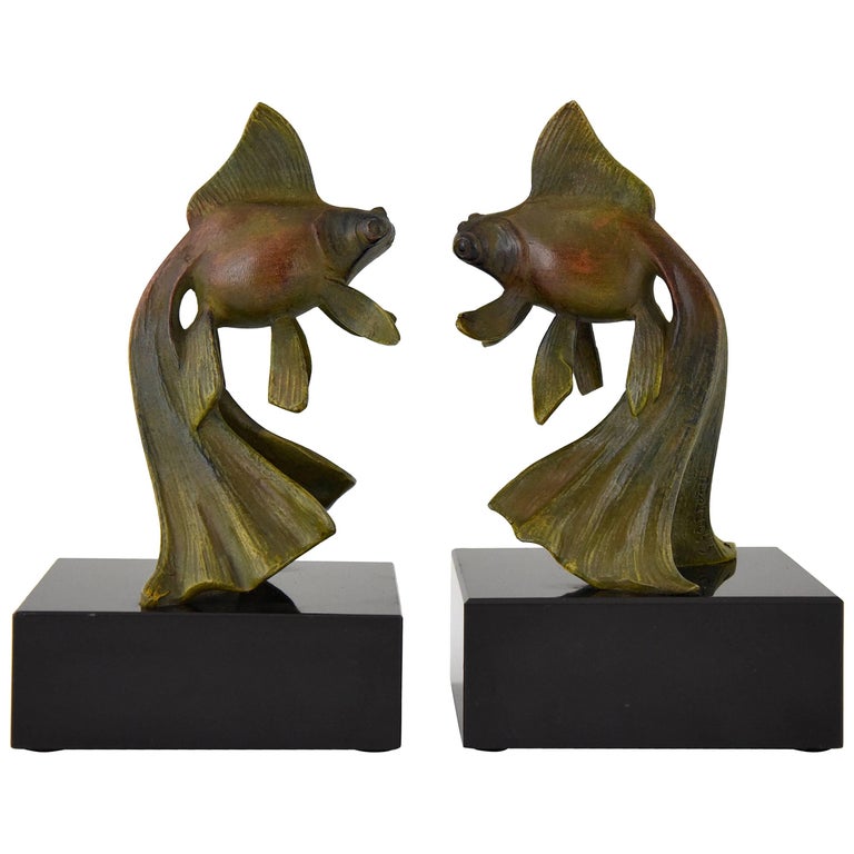 Art Deco Bronze Goldfish Bookends by Georges Garreau, 1930 at 1stDibs