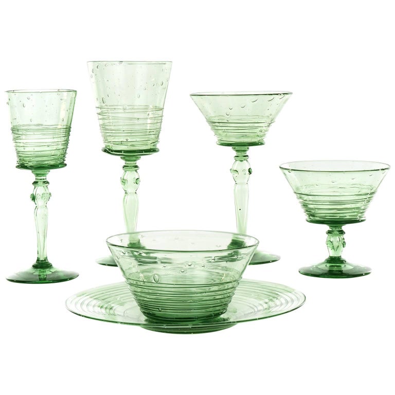 Steuben Pomona Green 72-Piece Set of Stemware c1920s at 1stDibs
