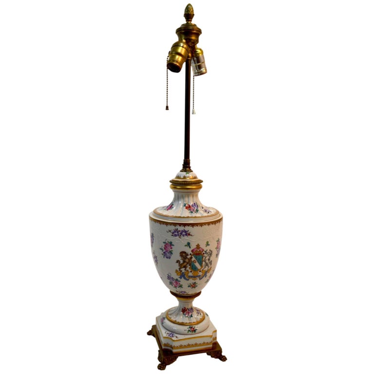 Dresden Lamp with Armorial Crest Motif at 1stDibs