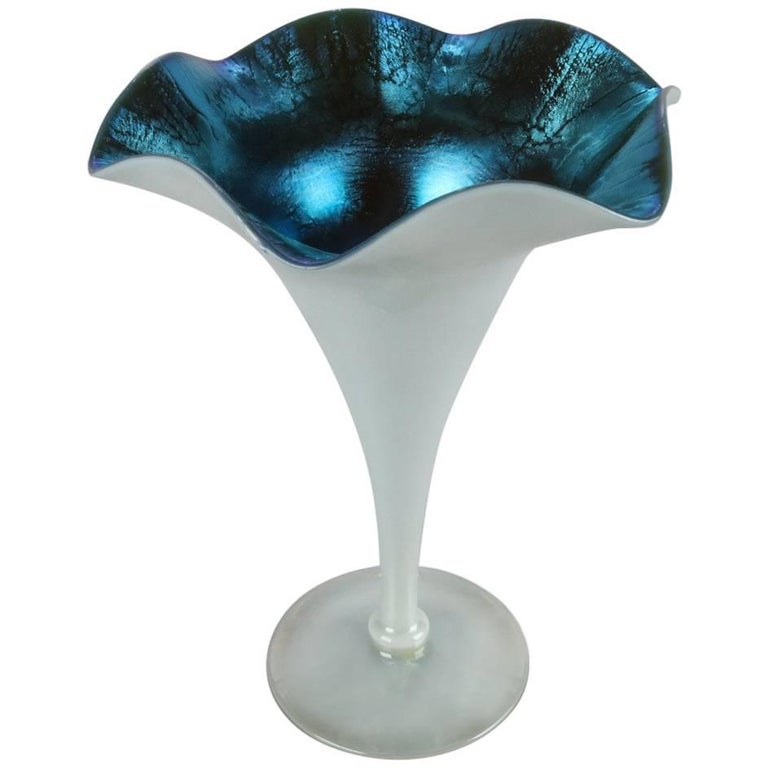 Antique and Fine Steuben Blue Aurene over Calcite Ruffled Rim Fluted ...