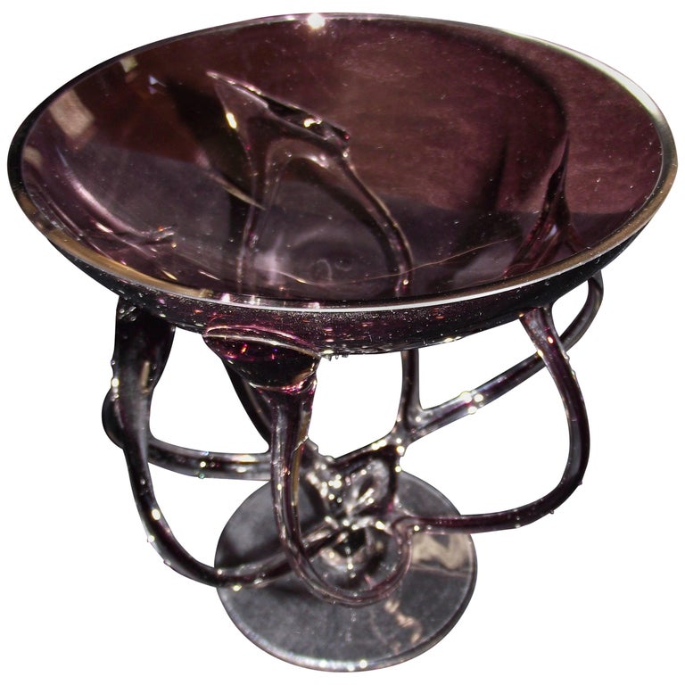 Art Glass Amethyst Footed Bowl, Unsigned Contemporary Art Glass Footed ...