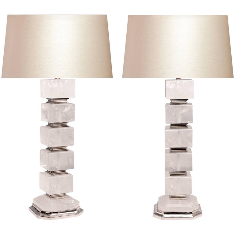 Pair of Cubic Form Rock Crystal Quartz Lamps For Sale at 1stDibs