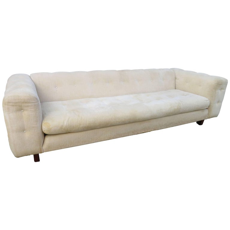 Unusual Milo Baughman Style Tufted Even Arm Tuxedo Sofa Mid-Century ...