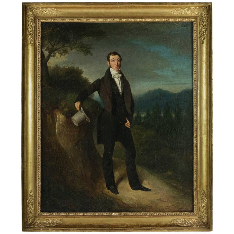 Pierre Duval Le Camus Oil on Canvas Portrait of an Elegant Man with a ...