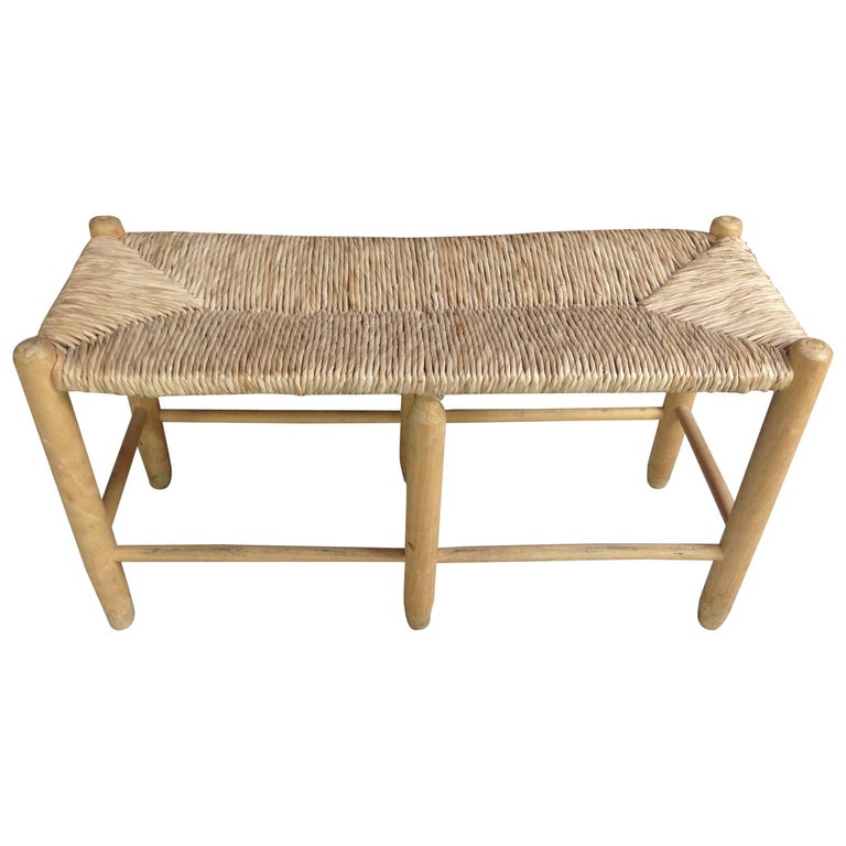 French Design of the 1950s Bench Wooden Straw and Wood at 1stDibs ...