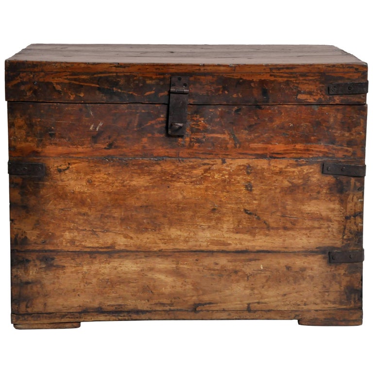 Wooden Storage Box with Metal Trim at 1stDibs