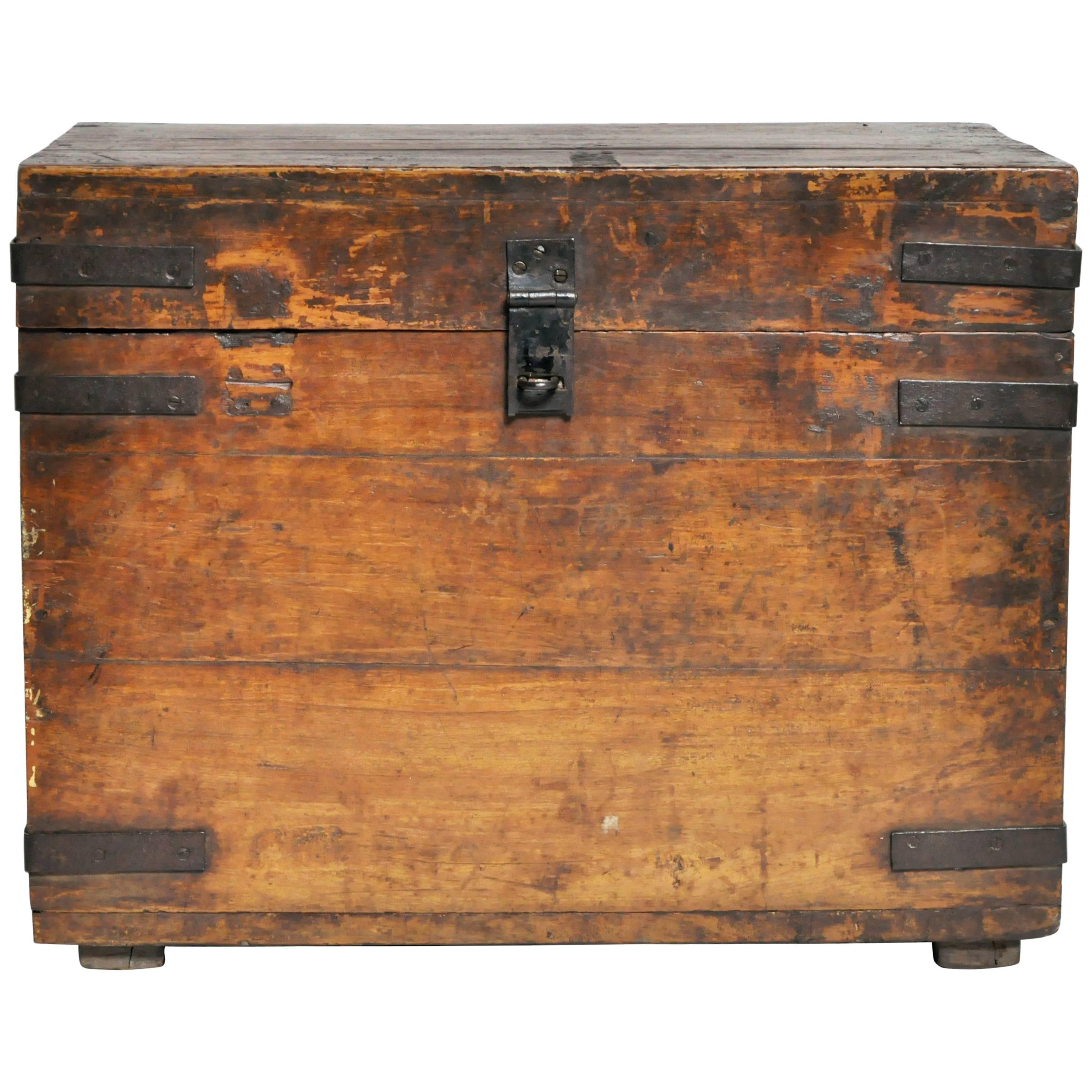 Wooden Storage Box with Metal Trim at 1stDibs