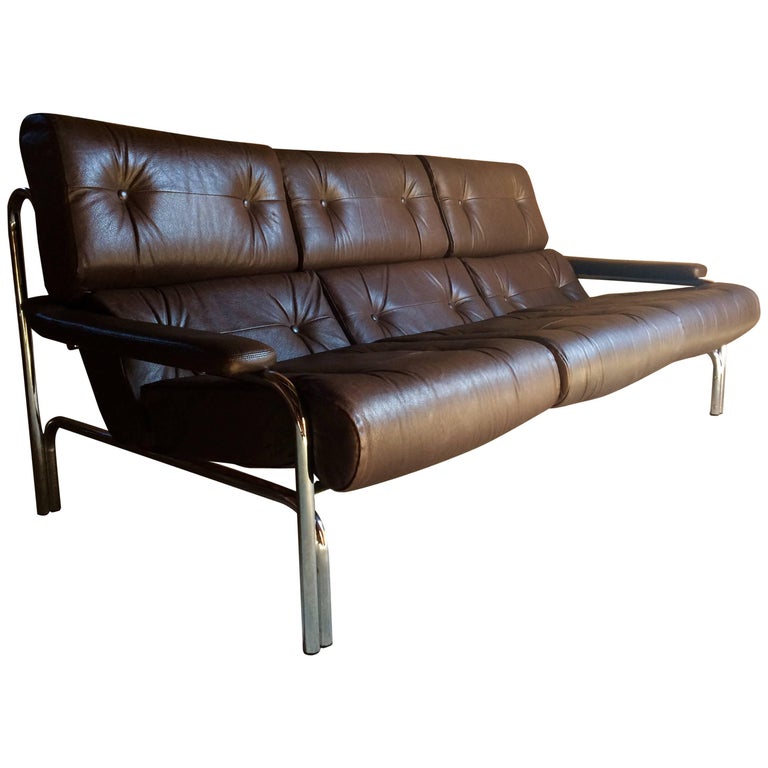 Vintage Midcentury Pieff Leather Three-Seat Sofa at 1stDibs