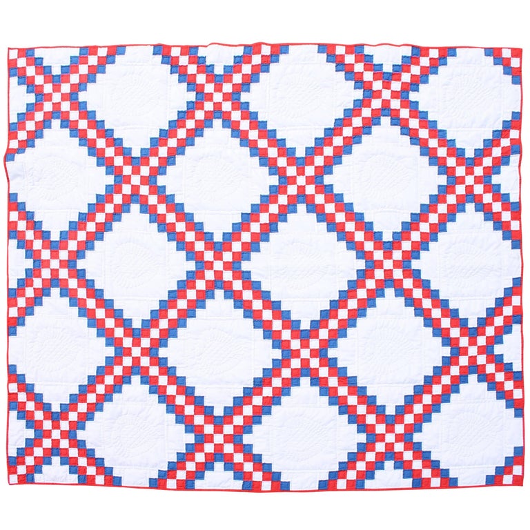 Patriotic Quilt in Triple Irish Chain Pattern at 1stDibs