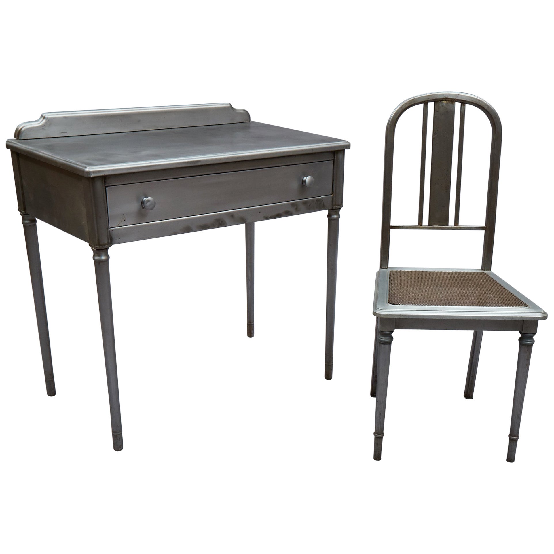 Double Pedestal Mid-Century Modern Metal Vanity with Mirror by Simmons ...