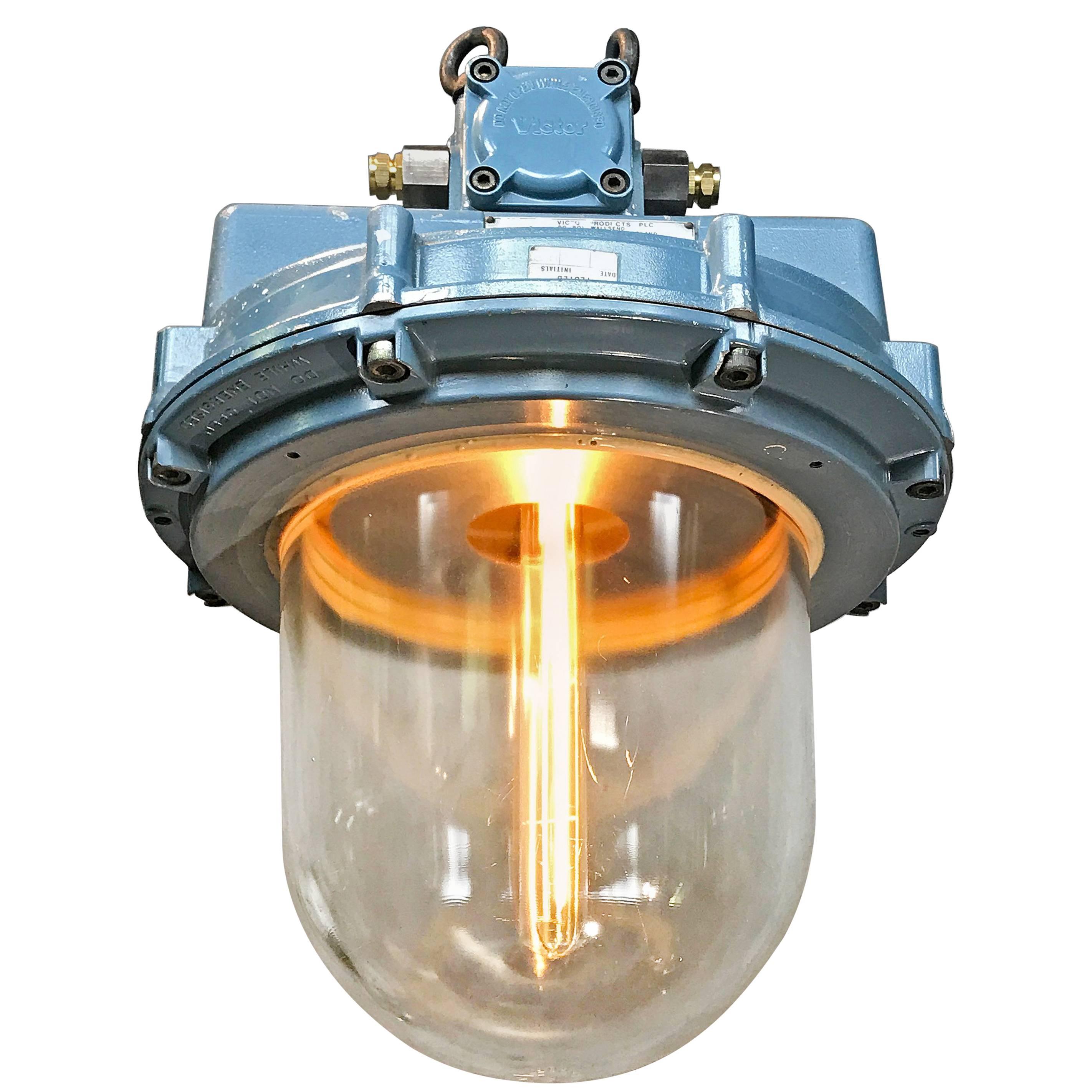 1980s British Made Aluminium and Glass Explosion Proof Victor Pendant ...