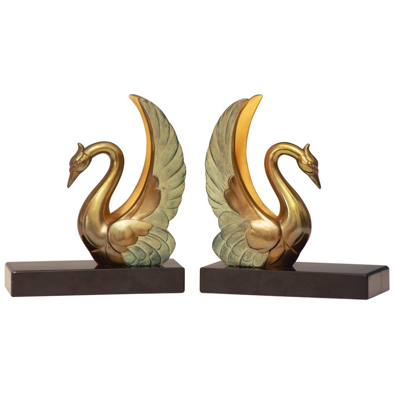 Art Deco Swan Bookends at 1stDibs