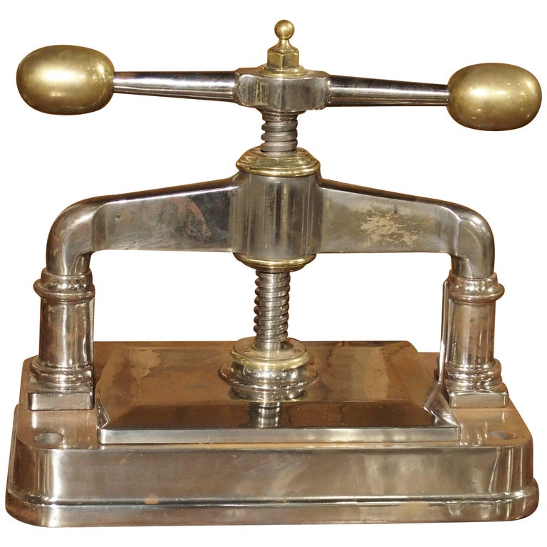 Large Chromed Antique Bank or Library Book Press from France, 19th ...
