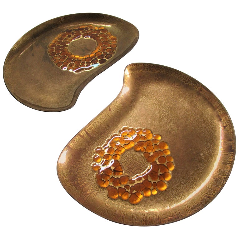 Sascha Brastoff Gilded Enamel Amoeba Form Plates For Sale at 1stDibs
