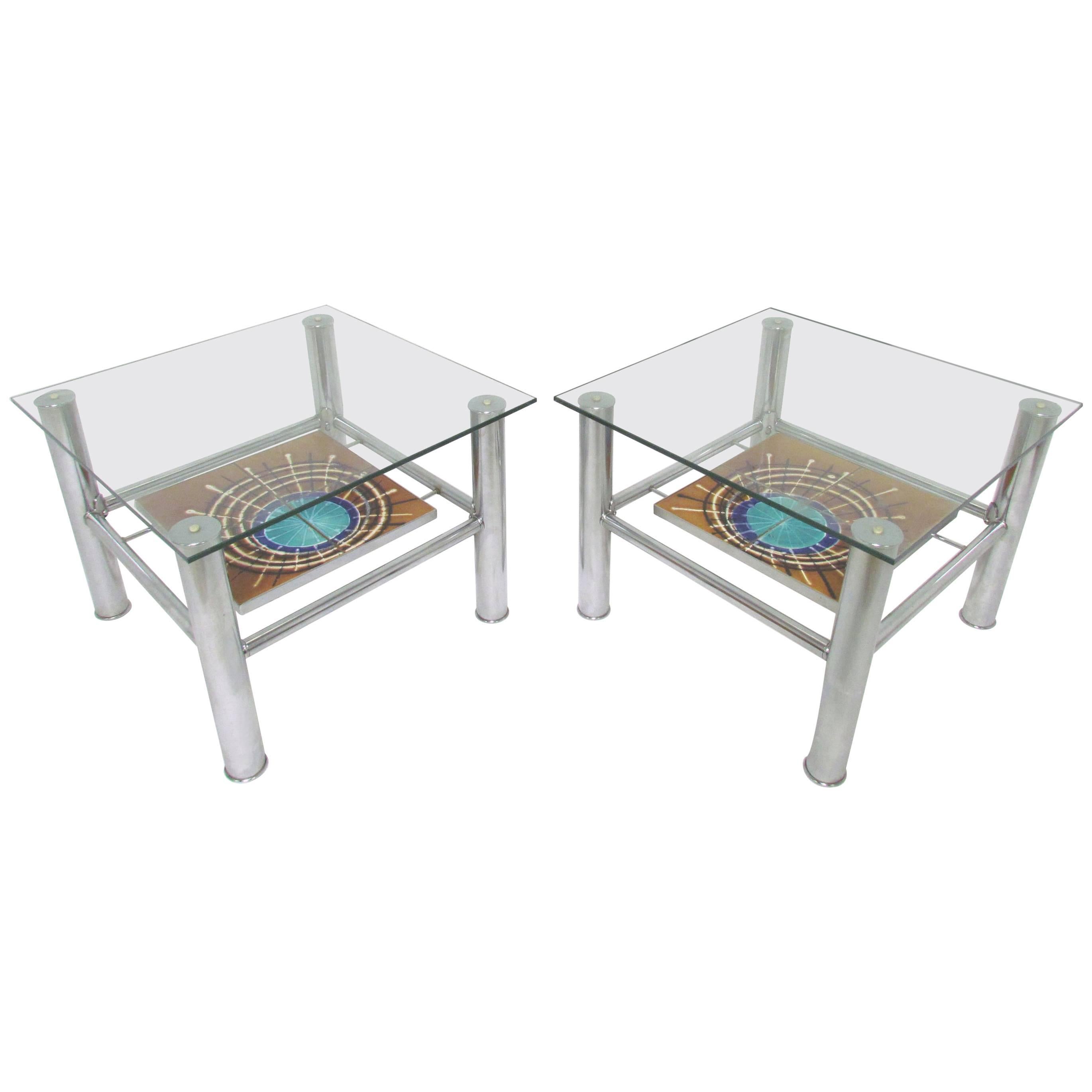 Pair of Mid-Century Modern Ceramic Tile and Chrome End Tables, circa ...