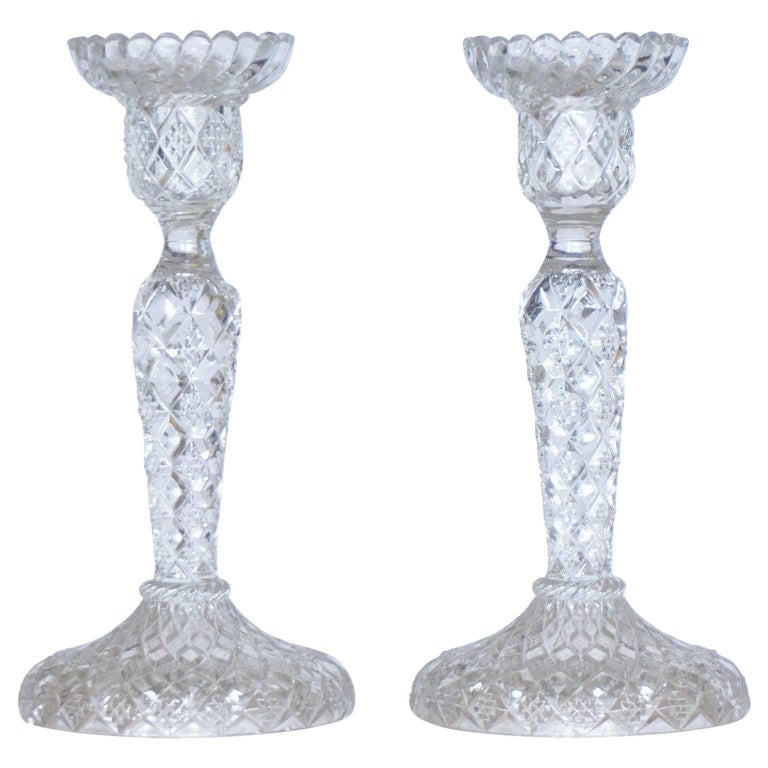 Antique German Pair of Meisenthal Crystal Candlesticks Candleholders ...