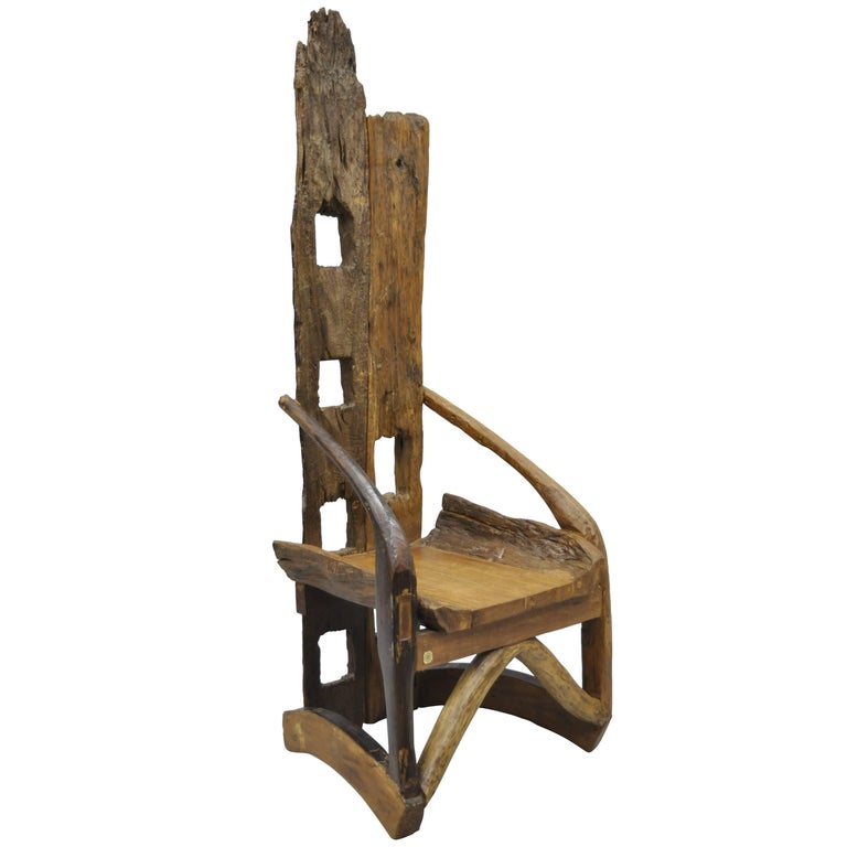 High Back Sculptural Root Burl Wood Tree Log Free Form Lounge Chair ...