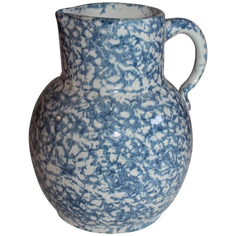 19th Century Spongeware Pottery Water Pitcher at 1stDibs