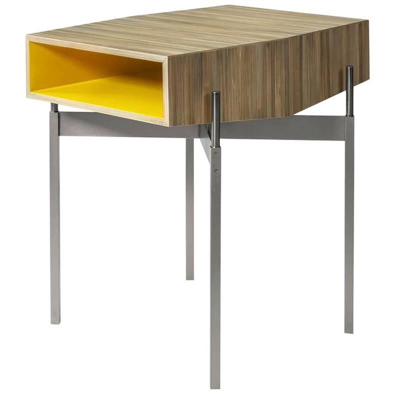 Holyfield Side or End Table with Nickel Base and Straw Marquetry Top ...