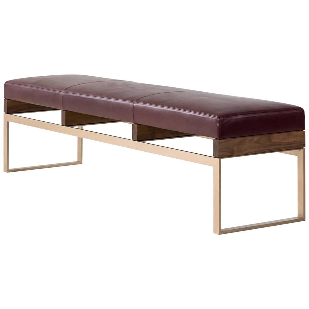 Hexagonal Walnut Bench with Leather Seat For Sale at 1stDibs