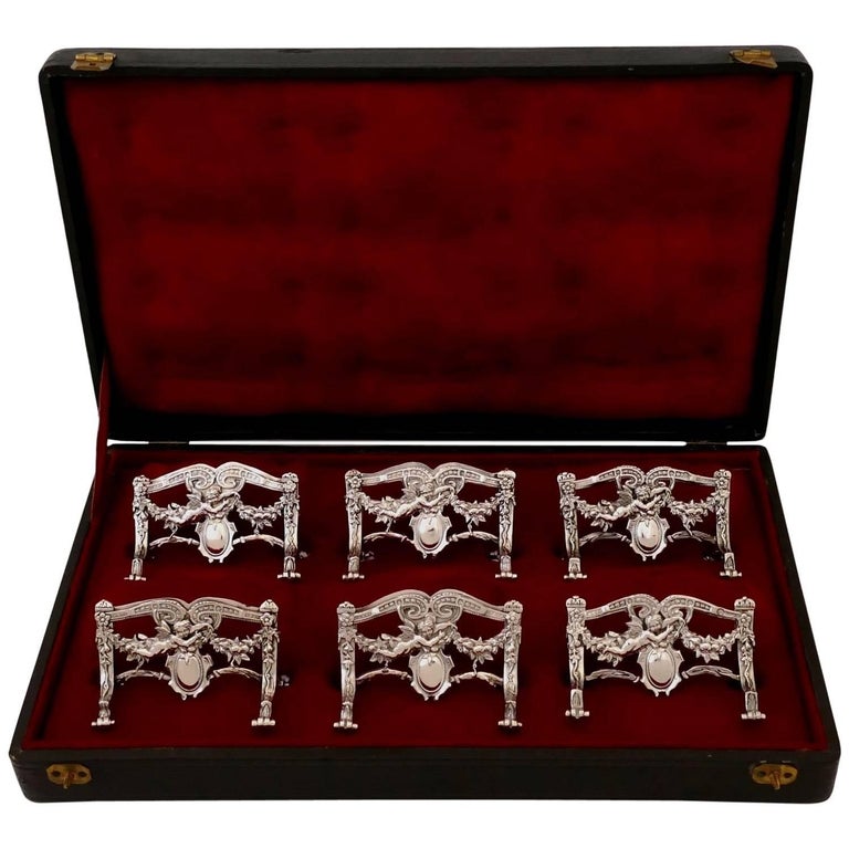 Rare French All Sterling Silver Menu, Place, Name Holders Six Pieces ...