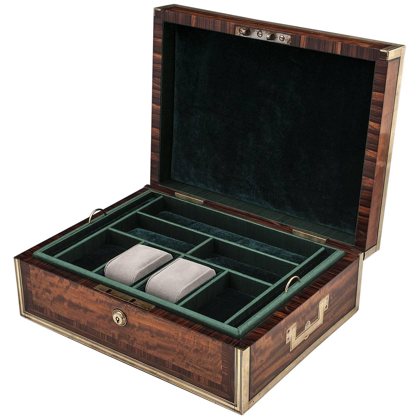 Satinwood Brass Bound Jewelry Box with Kingwood Crossbanding at 1stDibs