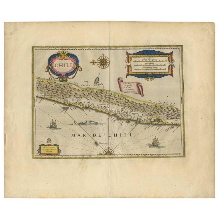 Antique Map of Chilli by W. Blaeu, 1658 For Sale at 1stDibs