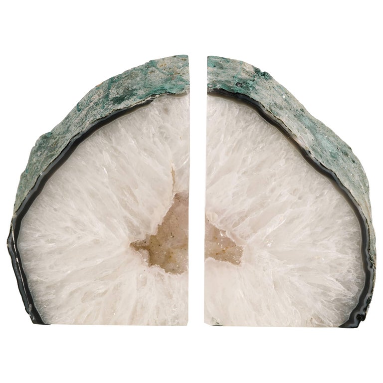 Pair of Chunky Quartz Crystal Bookends with Oxidized Green Edges at 1stDibs