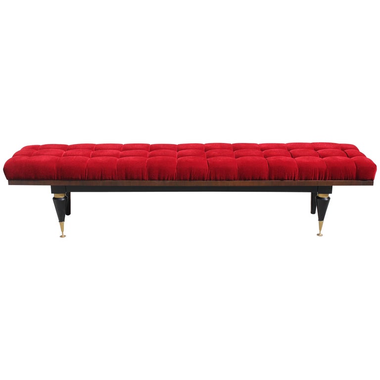 French Art Deco Exotic Macassar Ebony Red Velvet Sitting Bench, circa ...