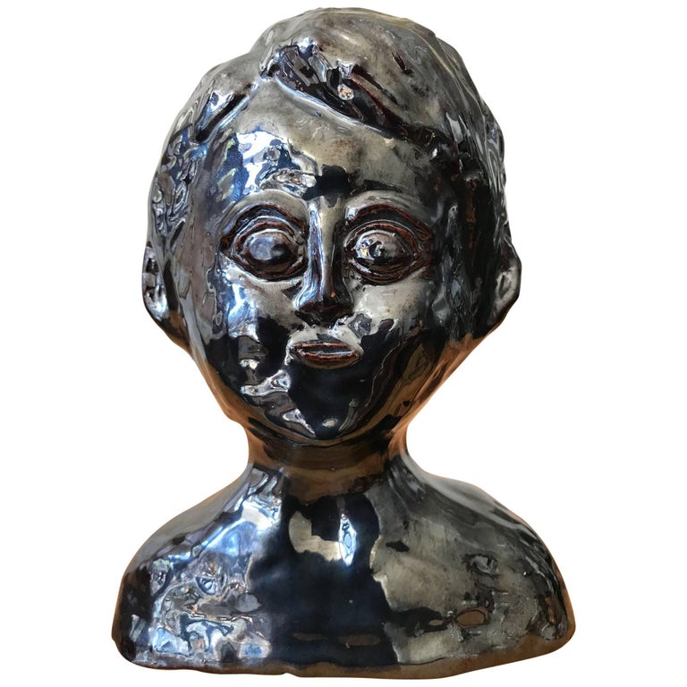 Glazed Metallic Ceramic Bust For Sale at 1stDibs