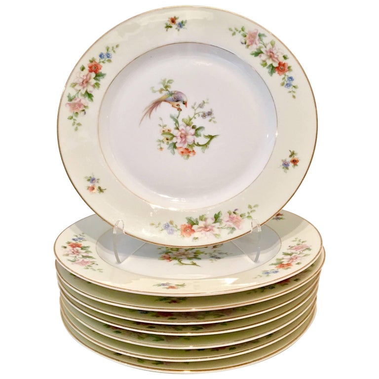 1920s Porcelain "Songbird" Dinner Plates, Bye H and C Bavaria, Set of ...