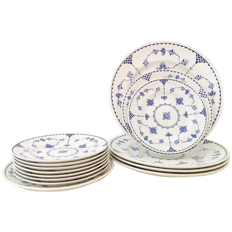 1980'S English Ironstone "Denmark Blue" Dinnerware, Set of 14 at 1stDibs