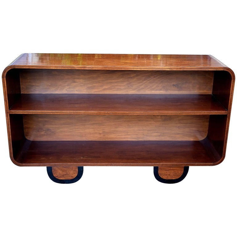 Art Deco Mid-Century Modern Bookshelf Bookcase Walnut Turned Restored ...