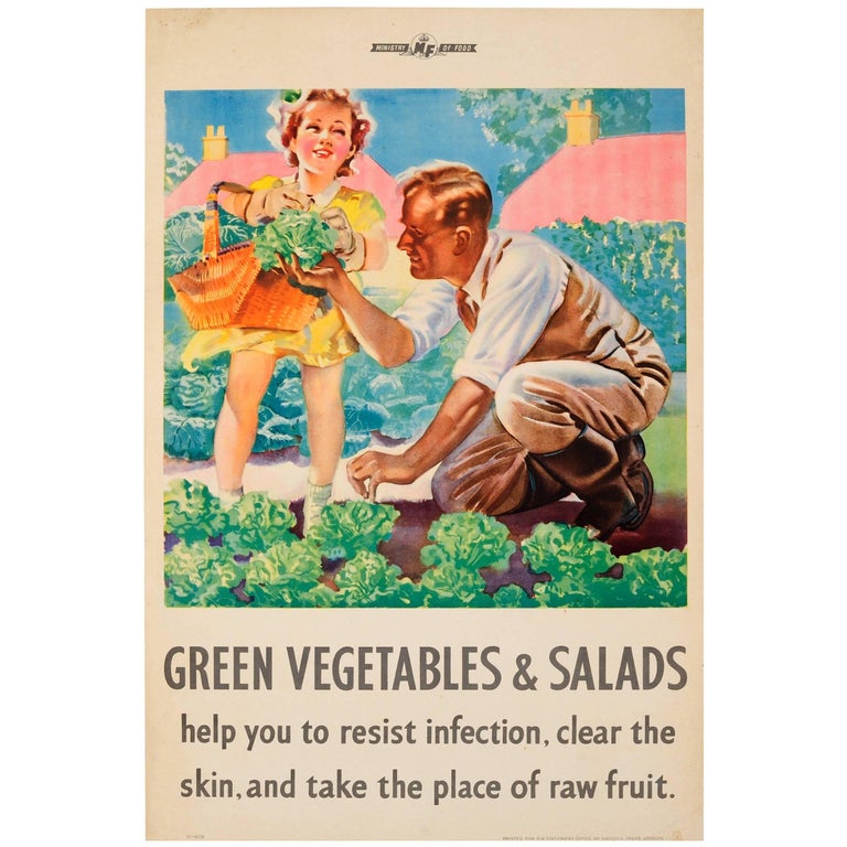 Original Vintage WWII Ministry of Food Health Poster - Green Vegetables ...