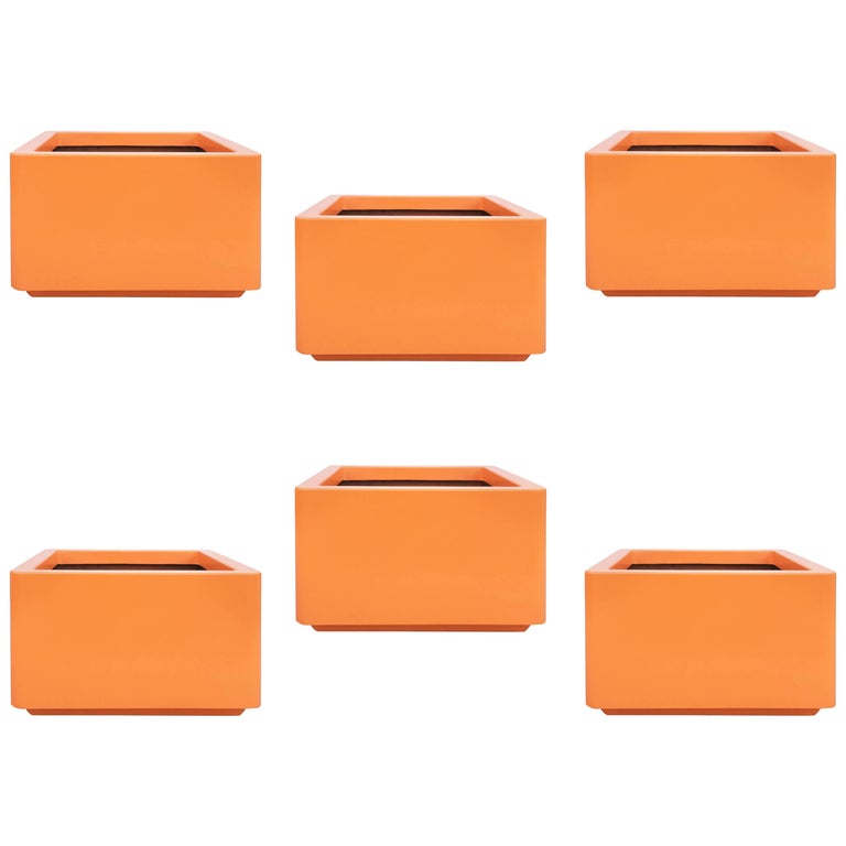 Six Vintage Contemporary Orange Indoor/Outdoor Fiberglass Planters For ...