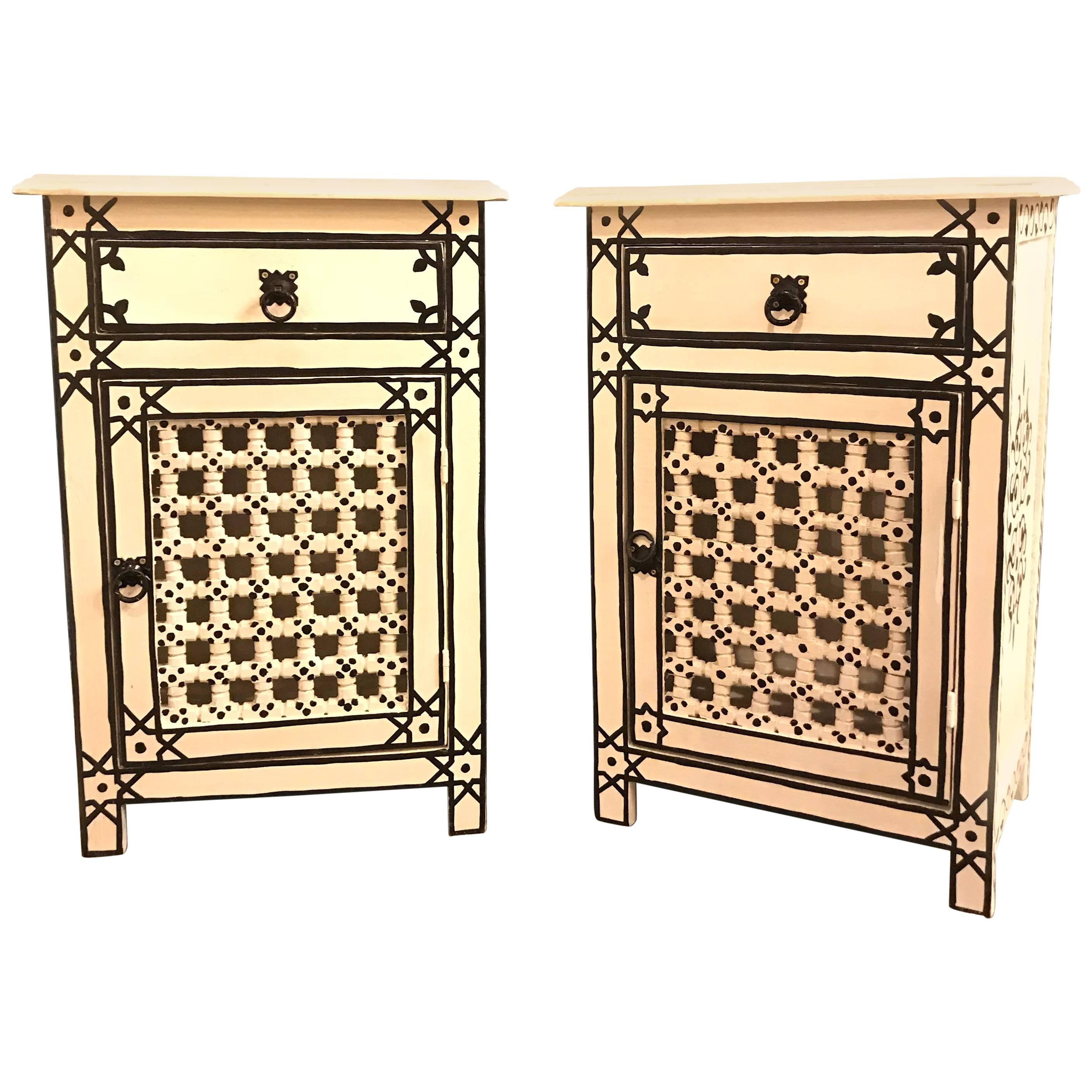 Pair of Hand-Painted Moroccan Nightstands or End Tables at 1stDibs