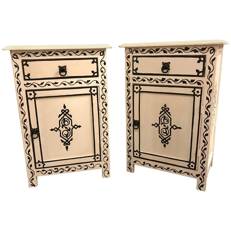 Pair of Hand-Painted Moroccan Nightstands or End Tables at 1stdibs