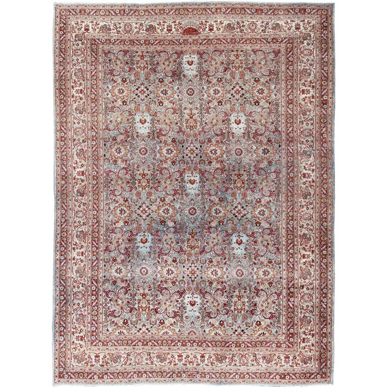 Ornate Floral Pattern Khorassan Antique Persian Rug in Burgundy and ...