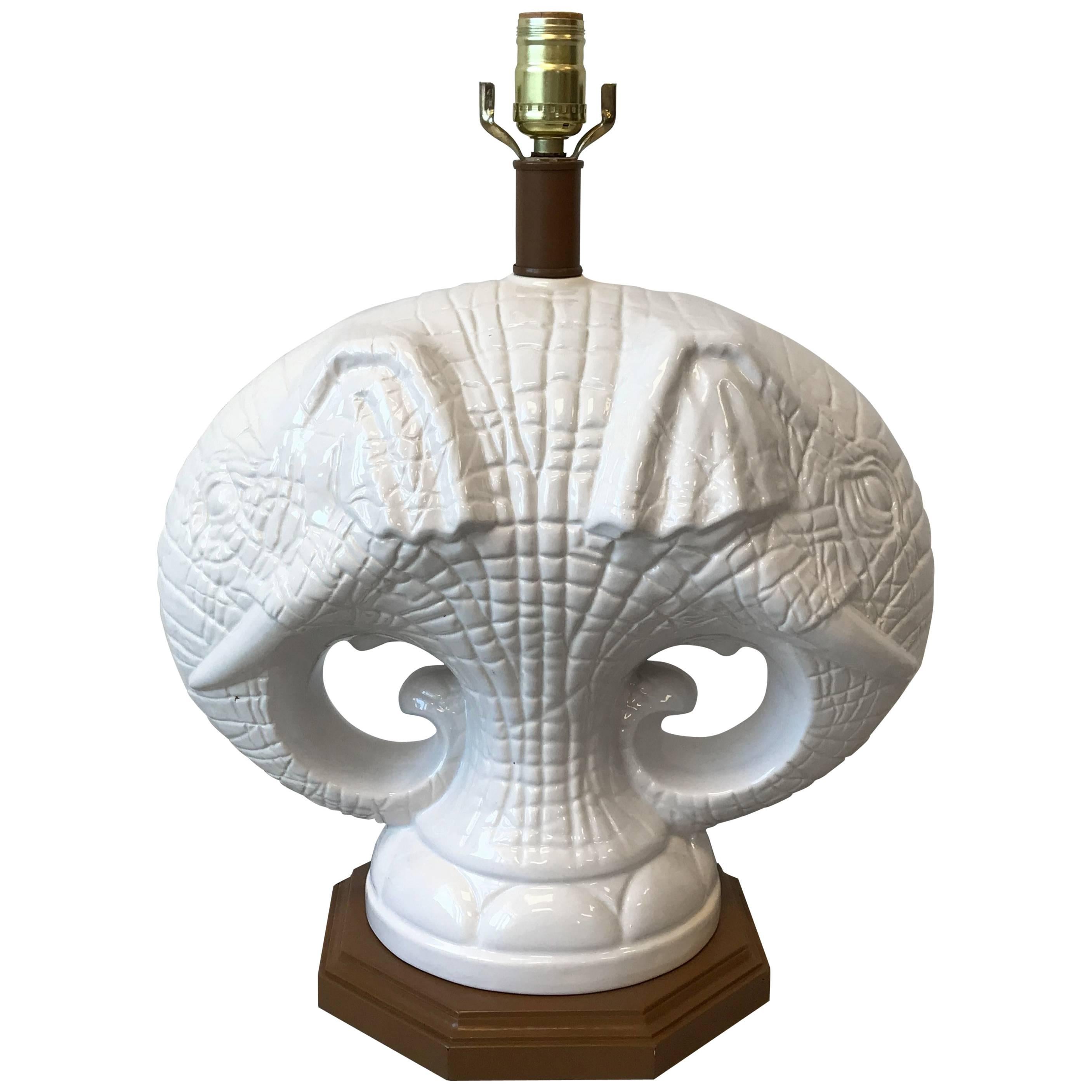 1970s White Ceramic Double-Head Elephant Lamp at 1stDibs