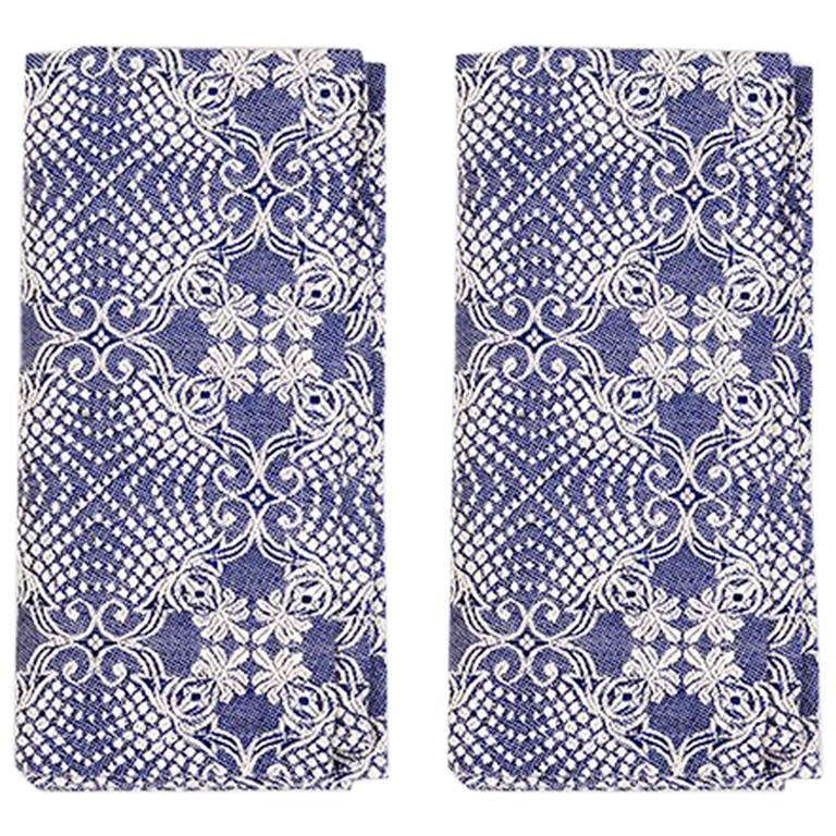 Blue Embroidered Napkins, Set of Two For Sale at 1stDibs
