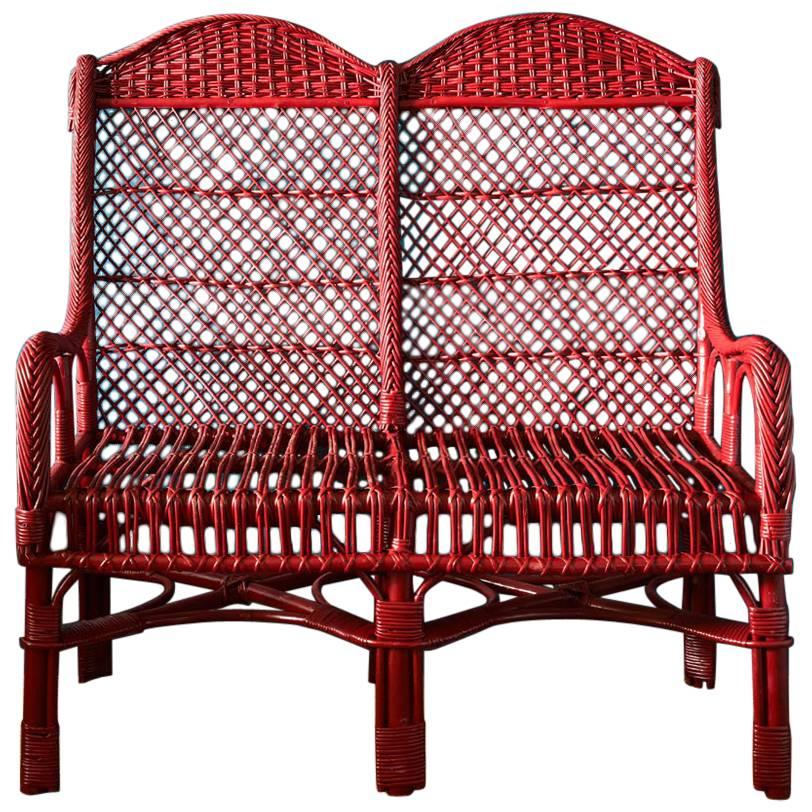 Handwoven Two-Seat Wicker Chair in Balmoral Red For Sale at 1stDibs