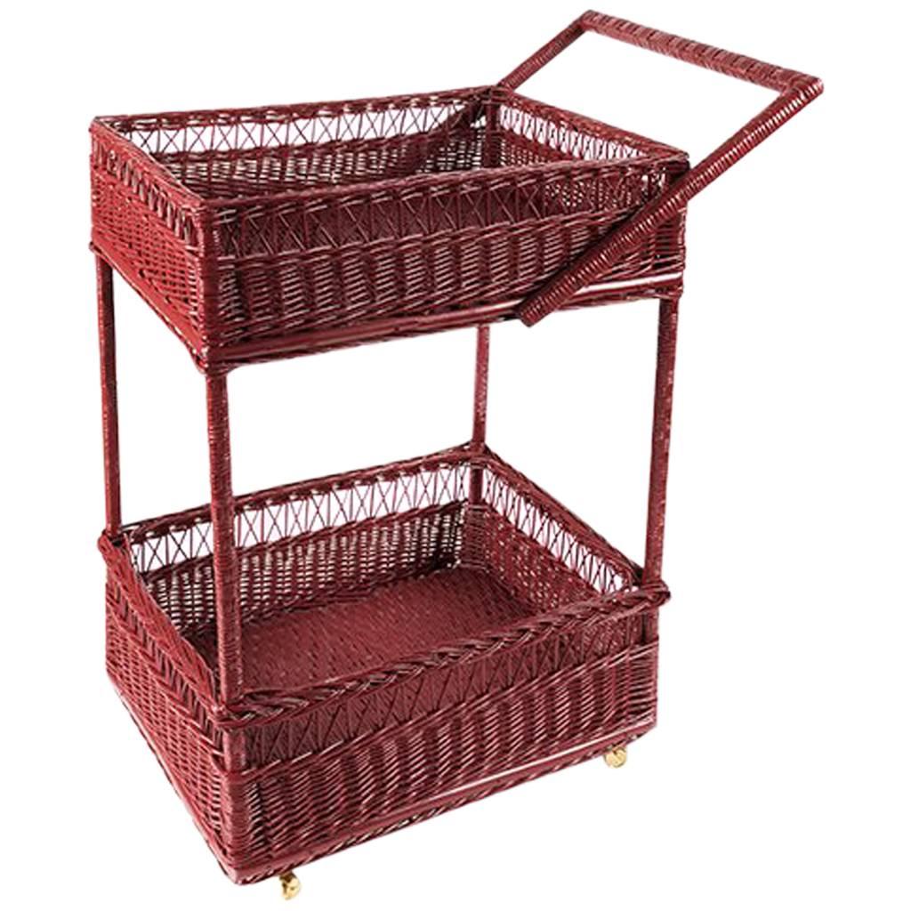 Handwoven Wicker Bar Cart in Balmoral Red For Sale at 1stDibs