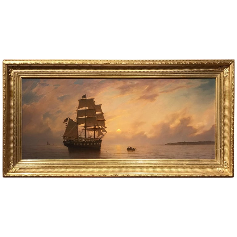 William R. Davis Exceptional Luminist Marine Oil Painting, Sunset ...