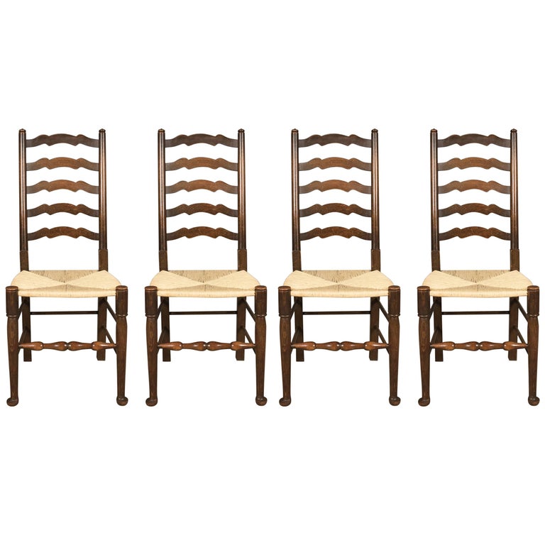 Antique Set of Four 'Wavy Line' Ladder Back Dining Chairs, Edwardian ...