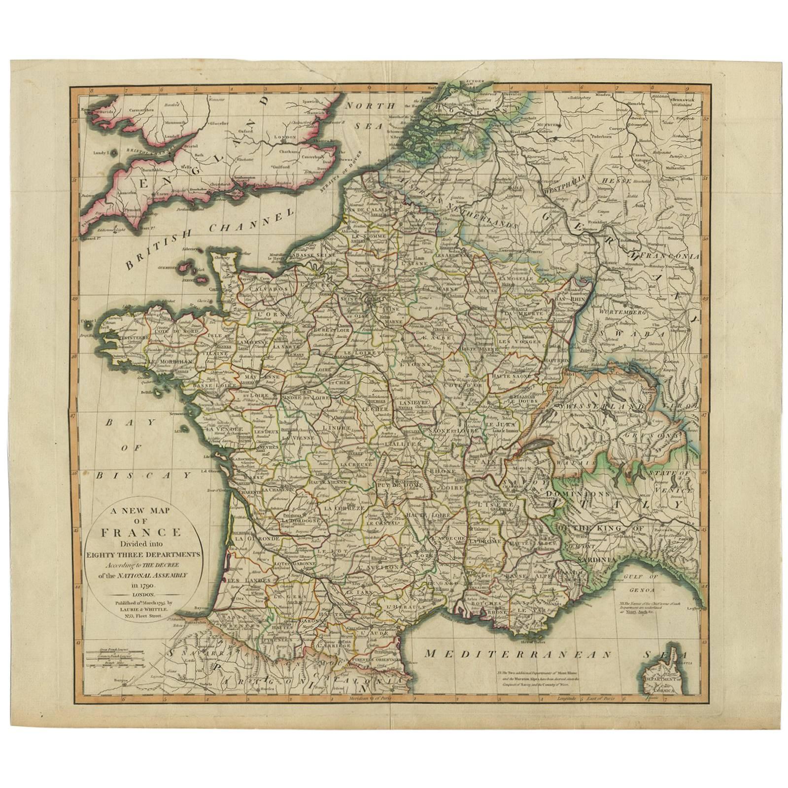 Antique Map of France by Laurie and Whittle, 1795 at 1stDibs