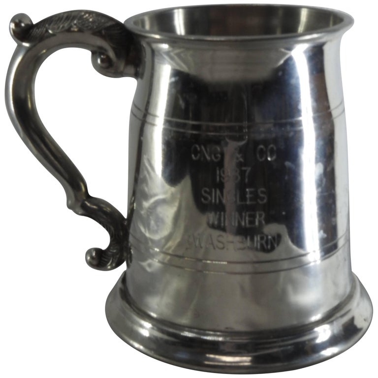 Sheffield England Classic Engraved Pewter Tankard For Sale at 1stdibs